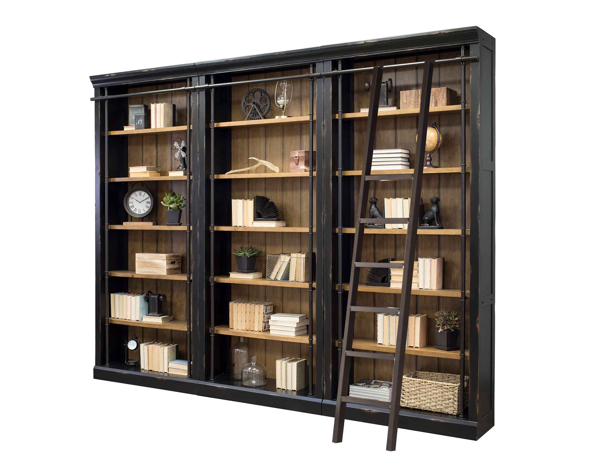 94″ H Three Bookcases with Ladder – Martin Furniture